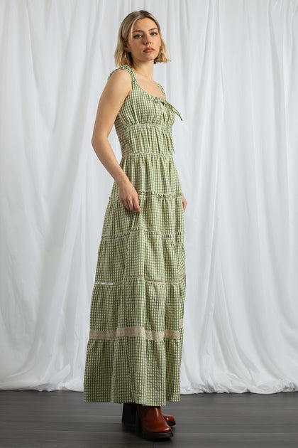 Daisy Street Gingham Check Milkmaid Tiered Maxi Dress